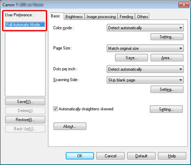 Set the scanner conditions uatomatically (Full Automatic Mode) - Windows