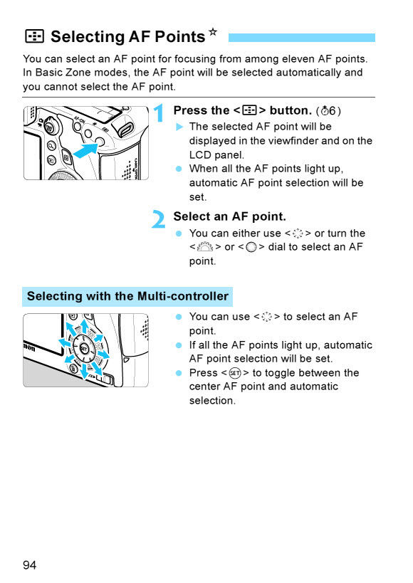 How to select the AF points on the EOS 6D.