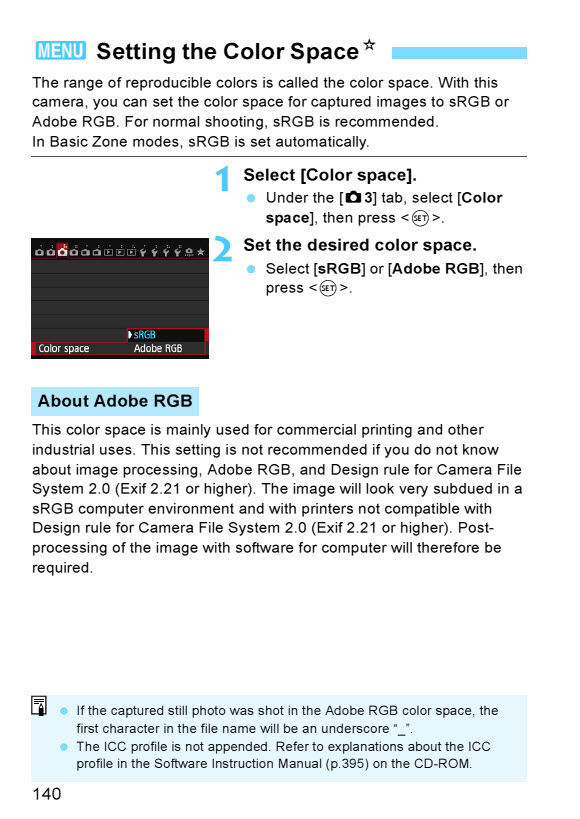 How to set the color space on the EOS 6D.