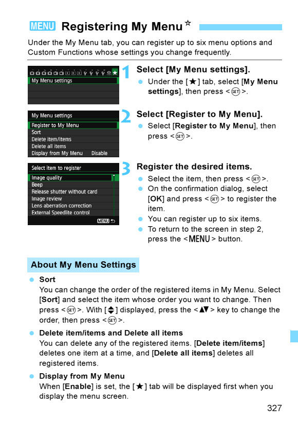 Registering My Menu settings on the EOS 6D.