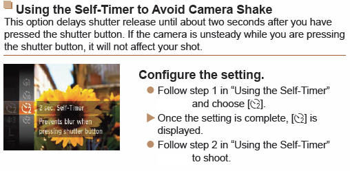 Using Self-Timer to Avoid Camera Shake