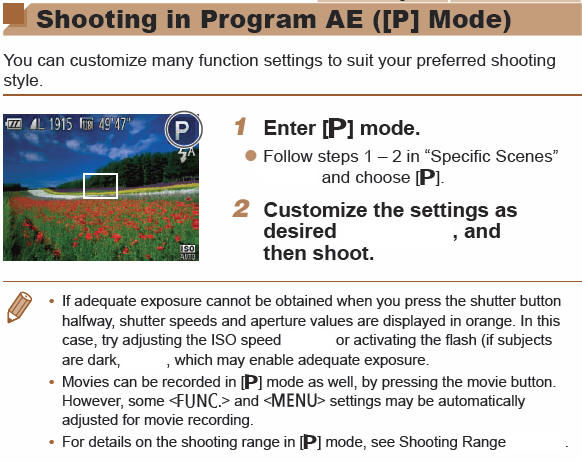 Shooting in Program AE (P Mode)