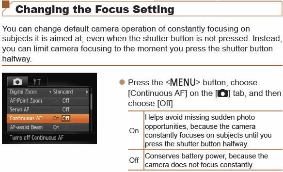 Changing the Focus Settings