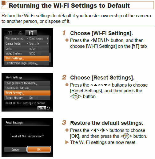 Rerturning the Wi-Fi Settings to Default