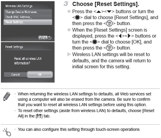 Returning the Wireless LAN Settings to Default