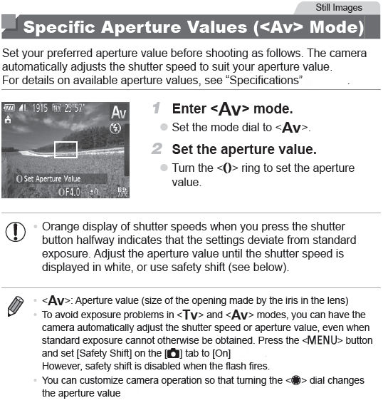 Specific Aperture Values ( Mode)
