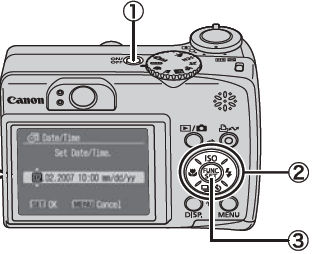 Procedure for setting the date/time on the PowerShot A550 and A560.
