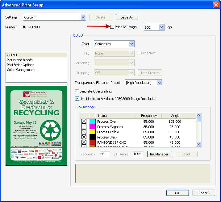 Enable the option "Print as Image".