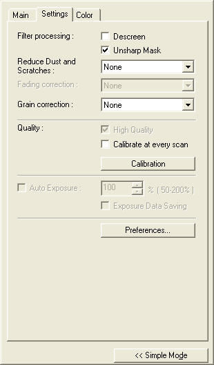 Setting the Descreen and Unsharp Mask options (9900F)