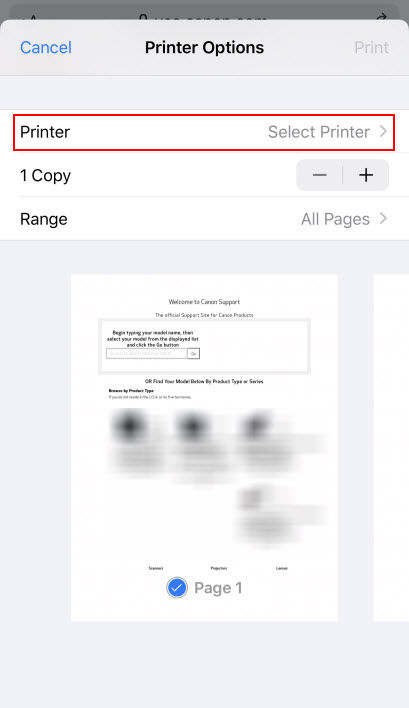 AirPrint for iPhone or iPod Touch