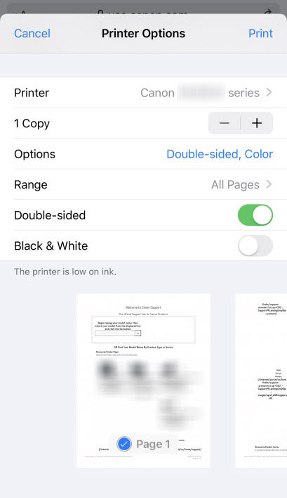 AirPrint for iPhone or iPod Touch