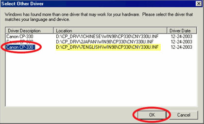 Install the CP printer (model CP330 and older) driver properly - Windows