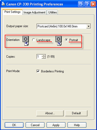 Change the printing orientation setting - CP Printers (Windows)