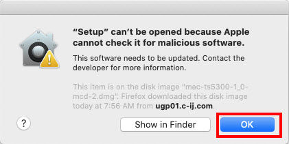 Setup" can't be opened because Apple cannot check it for malicious software.