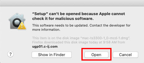 Setup" can't be opened because Apple cannot check it for malicious software.