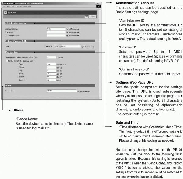 Settings and adjustments that can be made from the System Settings Page ...