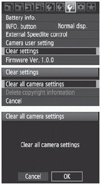 How to reset the default settings on the EOS 5D Mk II