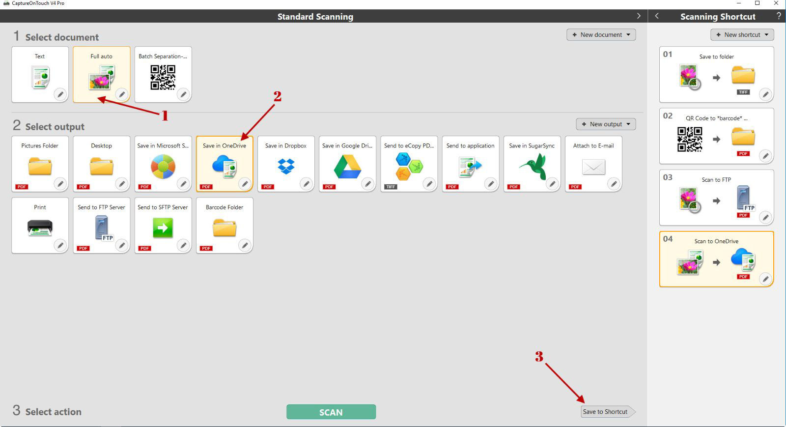 How do I create a scanning shortcut using CaptureOnTouch v4 for my DR ...