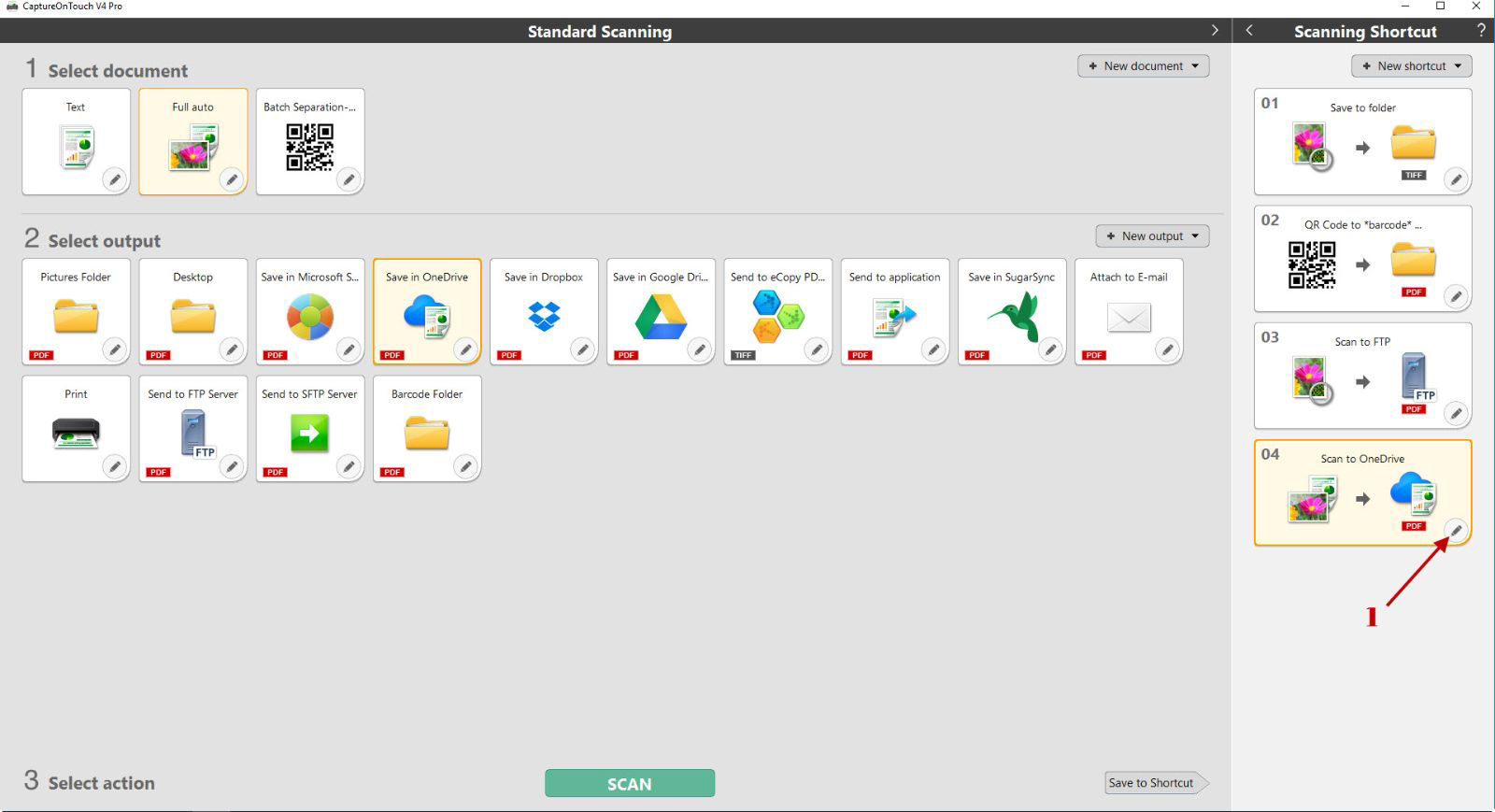 How do I create a scanning shortcut using CaptureOnTouch v4 for my DR ...