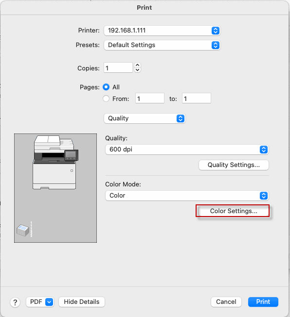 Adjusting the color settings on Mac Big Sur 11.0 for color imageCLASS ...
