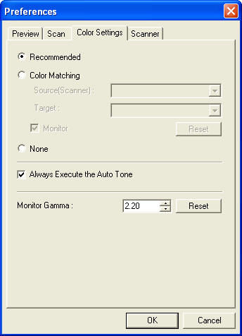 Adjusting Color Settings Tab options (LiDE 500F)