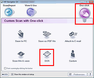 OCR scanning using MP Navigator EX for Windows - MP240 / MP250 / MP270