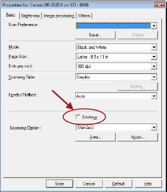 Enable [Deskew]. (DR-2020U)