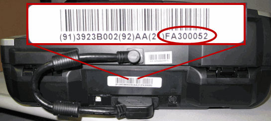The serial number for the DR-2020U is located on the back of the scanner.