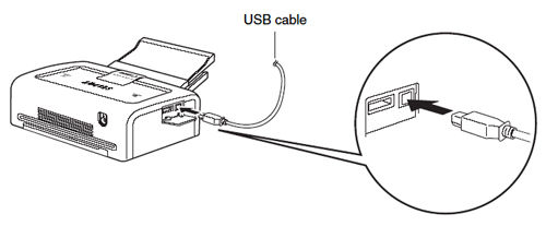 Properly connect the compact photo printer to your computer