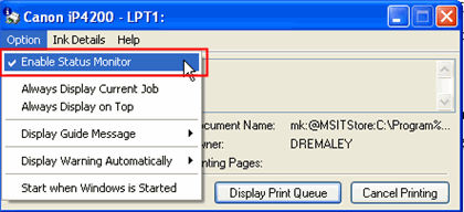 Select the 'Enable Status Monitor' option
