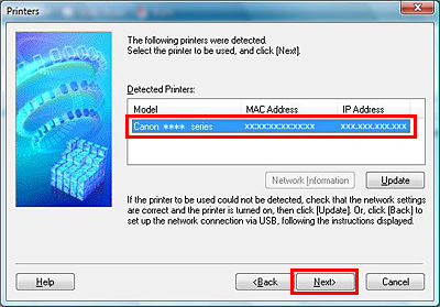 Setup the network again after upgrading or reinstalling the MP Driver ...