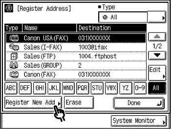 Registering Fax Numbers through the Address Book