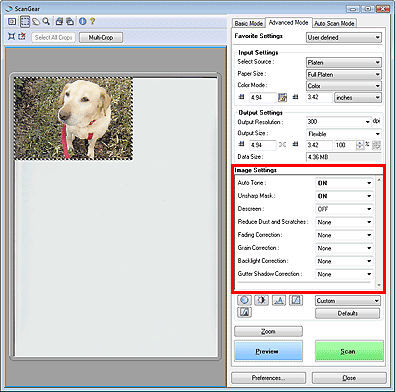 Image Settings Functions (5600F, LiDE 100, LiDE 200)