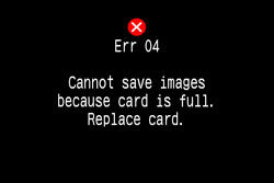 Explaination of error messages that appear on the LCD of the EOS ...