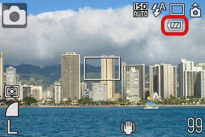 How to check battery power in a PowerShot camera?