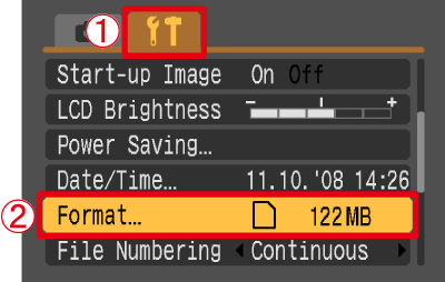Formatting (initializing) memory cards using the PowerShot A1100 IS.