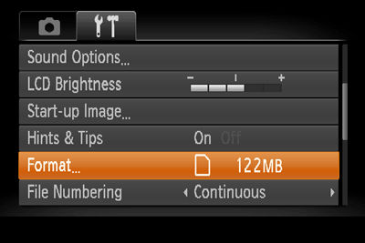 How to format (initialize) the memory card using the PowerShot S90.
