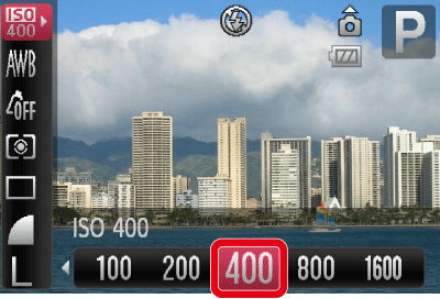 Setting ISO speed using the PowerShot D10.