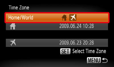 Using the World Clock (Setting Time Zones) with the PowerShot SD940 IS.