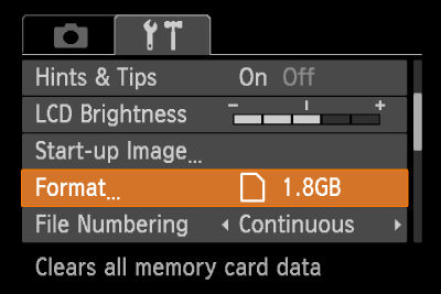 Formatting (initializing) memory cards using the PowerShot A3100 IS.