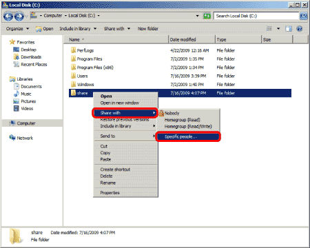 Setting Shared Folder (Windows Server 2008) (MF9200 Series)