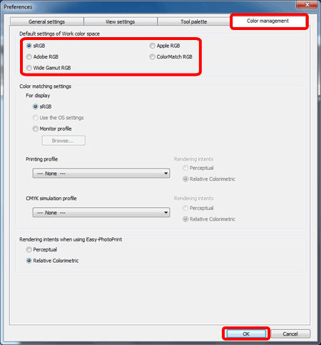 How to set a working color space in Digital Photo Professional.