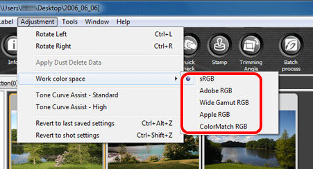 How to set a working color space in Digital Photo Professional.