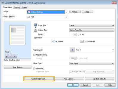 Printing onto Custom Size Paper (MF4450/MF4570)