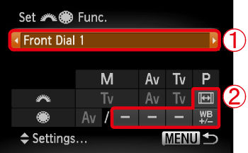 Changing the functions assigned to the Front Dial or the Control Dial ...