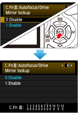 Mirror lockup is enabled on the EOS Rebel T3i.