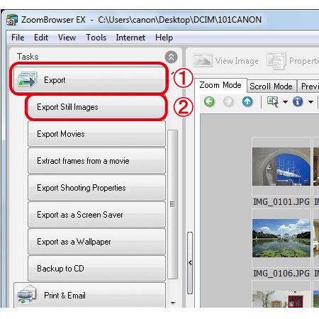 Changing the Size and Type of an Image and Saving using ZoomBrowser EX ...