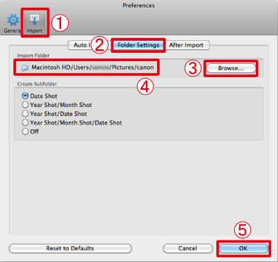 Importing Images (CameraWindow 8.4-8.6 / Mac OS X)