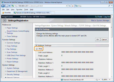 Setting the IP Address (MF5900 Series/D1300 Series)