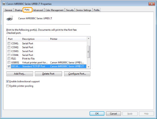 Port Settings to Print in a TCP/IP Environment (MF8080/MF8380)